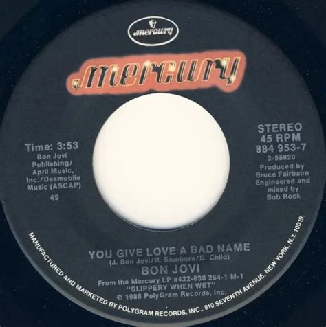 Bon Jovi You Give Love A Bad Name Vinyl Records Lp Cd On Cdandlp