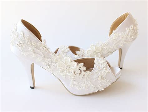 Gorgeous Satin Ivory White Bead Bride Lace Woman Wedding Shoes High