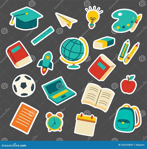 Back To School Sticker Set Doodle Style Education Hand Drawn Objects