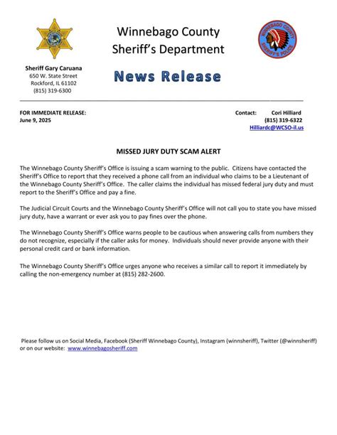 News Release Missed Jury Duty Scam Alert
