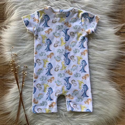 Macacão Bebe Curto em Algodão Egípcio Dinossauro Azul Safine Baby Safine Baby