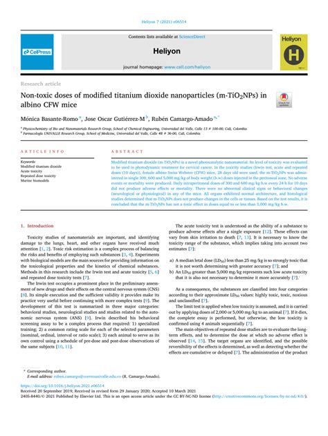 Pdf Non Toxic Doses Of Modified Titanium Dioxide Nanoparticles M