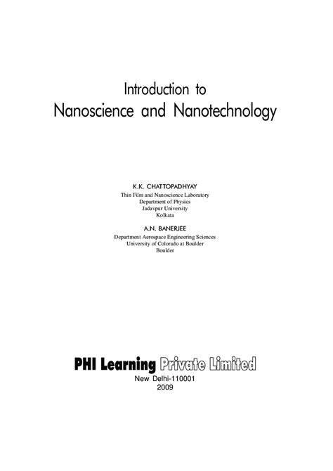 Download Introduction To Nanoscience And Nanotechnology Pdf Online 2022