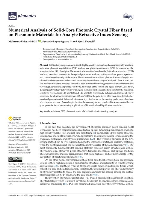 Pdf Numerical Analysis Of Solid Core Photonic Crystal Fiber Based On Plasmonic Materials For