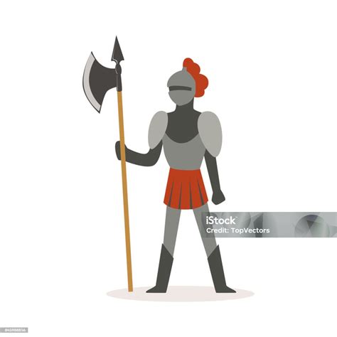 기사 전신 갑옷 복 도끼 유럽 중세 문자 다채로운 벡터 일러스트 레이 션으로 서 독일에 대한 스톡 벡터 아트 및 기타 이미지