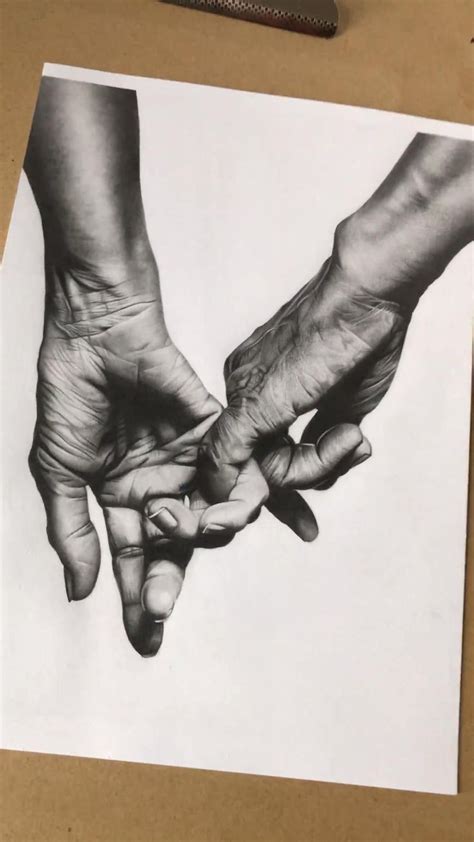 Entwined Realistic Graphite Pencil Hands Drawing