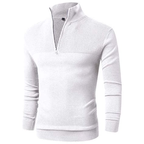 Stylish Mens Slim Fit Zip Up Mock Neck Polo Sweater