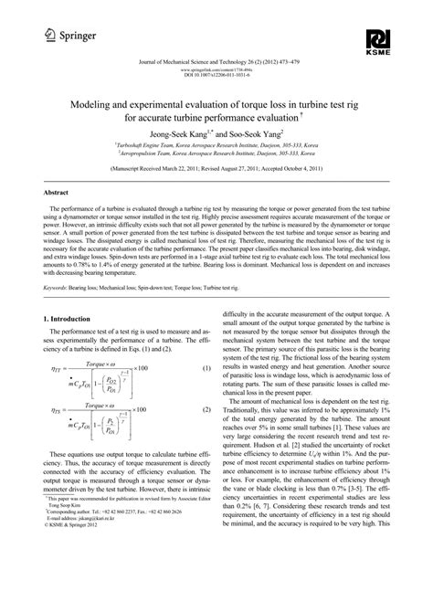 Pdf Modeling And Experimental Evaluation Of Torque Loss In Turbine Test Rig For Accurate