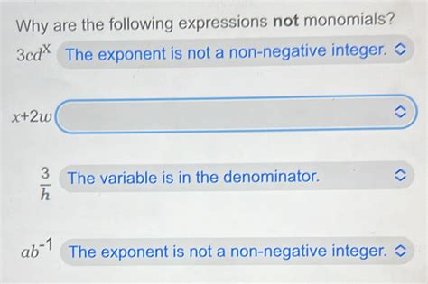 Solved Why Are The Following Expressions Not Monomials 3cd X The