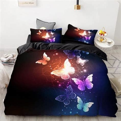 Housse De Couette Papillon Bleu Parure De Lit Respirant Housse De Couette Taie D Oreiller