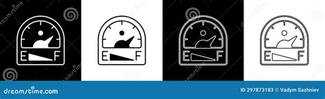 Set Motor Gas Gauge Icon Isolated On Black And White Background Empty