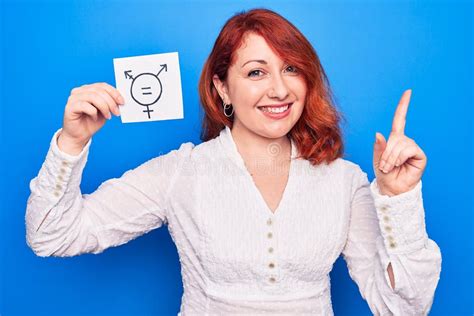 Redhead Woman Asking For Sex Discrimination Holding Paper With Transgender Equality Message