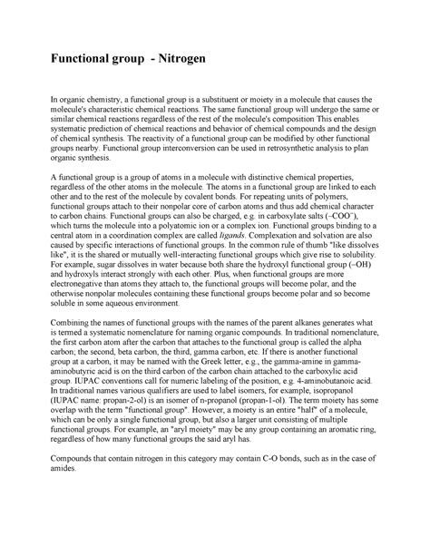 Functional Group Nitrogen Functional Group Nitrogen In Organic Chemistry A Functional Group