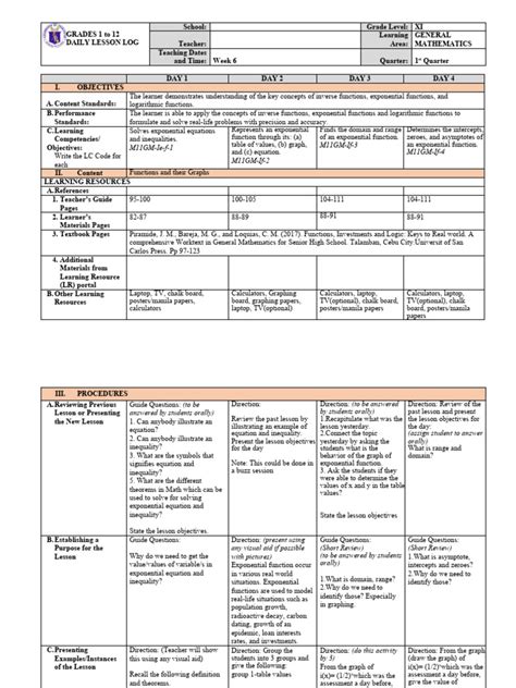 dll gen math week 6 pdf function mathematics exponential function