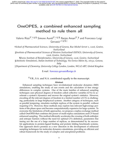 Pdf Oneopes A Combined Enhanced Sampling Method To Rule Them All