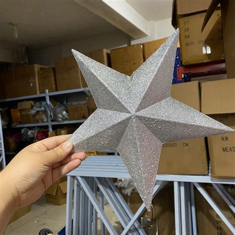 Glitter Star Tree Topper Christmas Silver Decorati Grandado