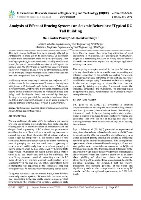 Pdf Irjet Analysis Of Effect Of Bracing Systems On Seismic Behavior