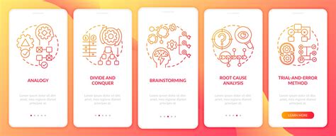 Problem Solving Strategies Red Onboarding Mobile App Page Screen With Concepts 2210601 Vector