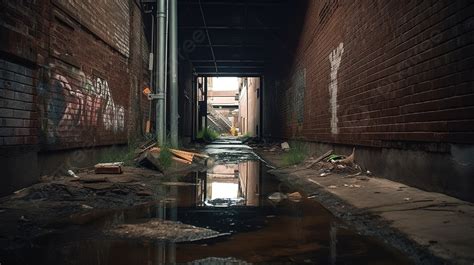 웅덩이에 물이 있는 벽돌 골목 블레이크 드레인 그림 배경 일러스트 및 사진 무료 다운로드 Pngtree