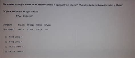 Solved The Standard Enthalpy Of Reaction For The Dissolution Chegg Com