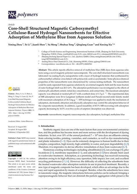 Pdf Core Shell Structured Magnetic Carboxymethyl Cellulose Based Hydrogel Nanosorbents For