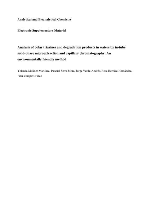 Pdf Analysis Of Polar Triazines And Degradation Products In Waters By In Tube Solid Phase