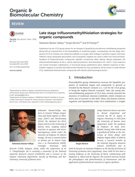 Pdf Cheminform Abstract Late Stage Trifluoromethylthiolation Strategies For Organic Compounds