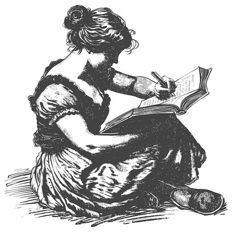 Woman Writing On The Book Sitting On The Floor Black Color Only