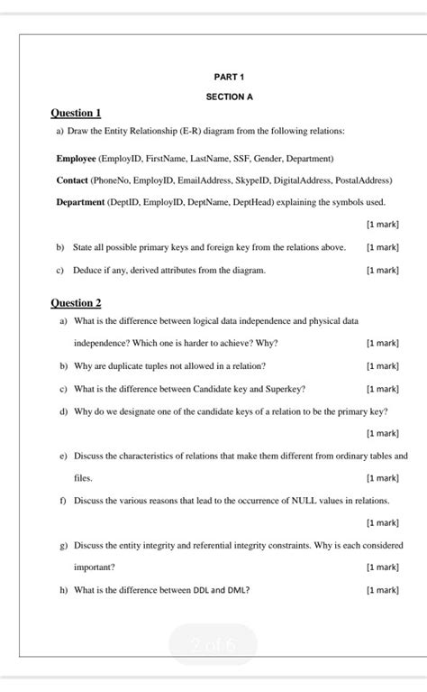 Solved PART SECTION A Question A Draw The Entity Chegg