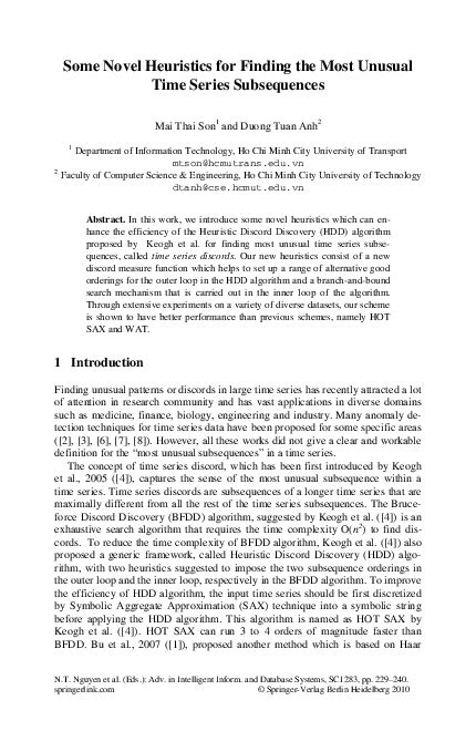 pdf some novel heuristics for finding the most unusual time series