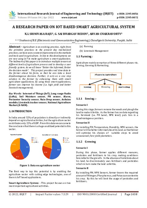 Pdf A Research Paper On Iot Based Smart Agricultural System
