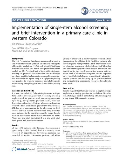 Pdf Implementation Of Single Item Alcohol Screening And Brief