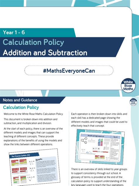 Calculation Policy Addition And Subtraction Pdf Subtraction Elementary Mathematics