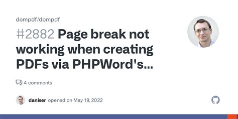 page break not working when creating pdfs via phpword s html dompdf