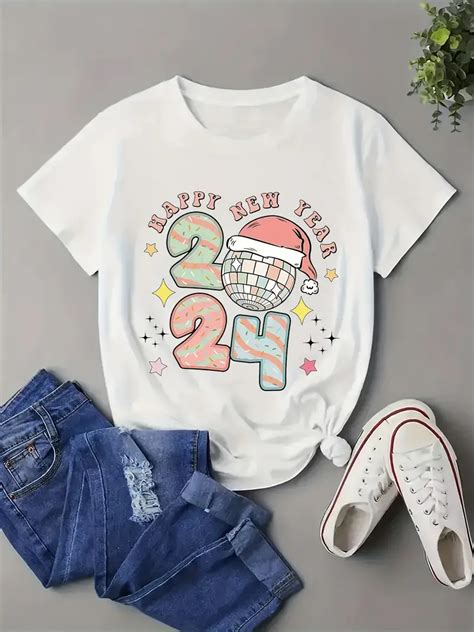 Plus Size 2024 Print T Shirt Casual Crew Neck Short Sleeve T Temu