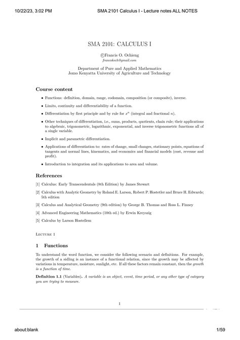 SOLUTION Sma Calculus I Lecture Notes All Notes Studypool