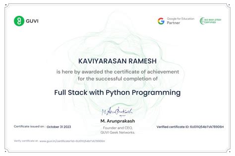 Kaviyarasan R On Linkedin Fullstackdevelopment Python Guvi Webdevelopment