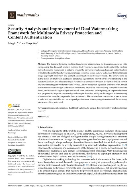 Pdf Security Analysis And Improvement Of Dual Watermarking Framework