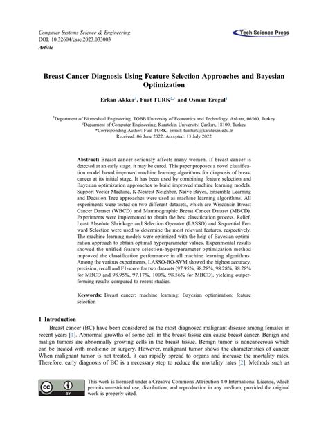 pdf breast cancer diagnosis using feature selection approaches and