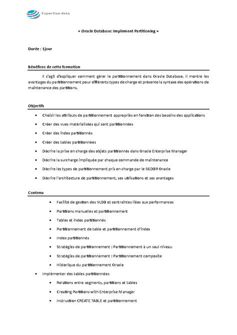 Oracle Database Partitioning Oracle Database Implement
