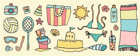 Premium Vector Vector Doodle Beach Vacation Set Cute Sea Party