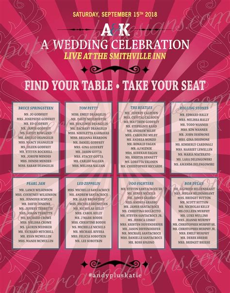Concert Poster Seating Chart Printable PDF Custom Wedding Digital Design Print File ONLY Bar