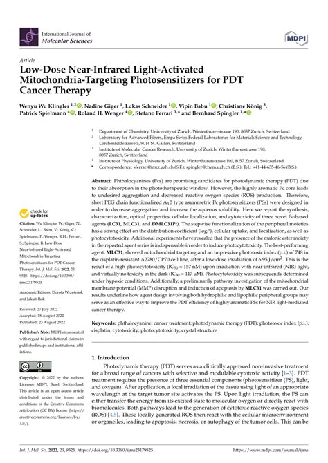 Pdf Low Dose Near Infrared Light Activated Mitochondria Targeting Photosensitizers For Pdt