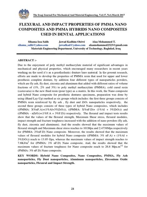 Flexural And Impact Properties Of Pmma Nano Composites And Pmma Hybrids