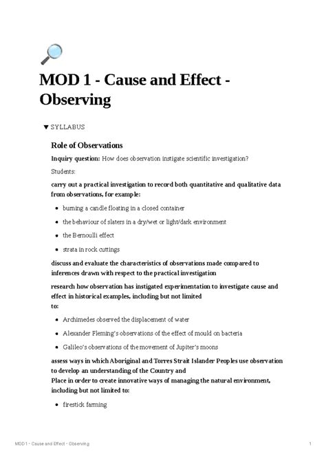 Investigating Science Module 1 Notes 🔎 Mod 1 Cause And Effect