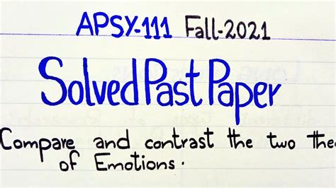 Solved Past Paper Fall 2021 Apsy 111 Psychology Pu Youtube