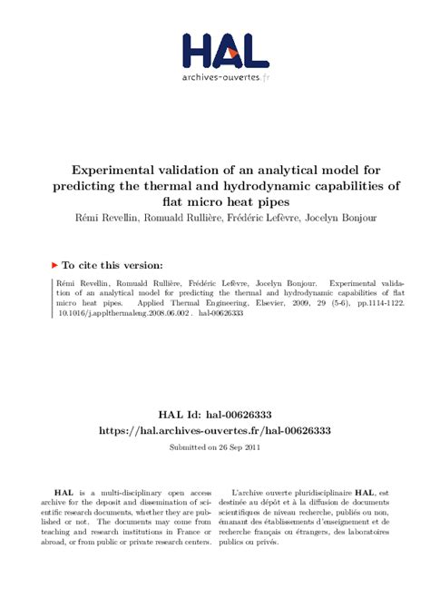 pdf experimental validation of an analytical model for predicting the