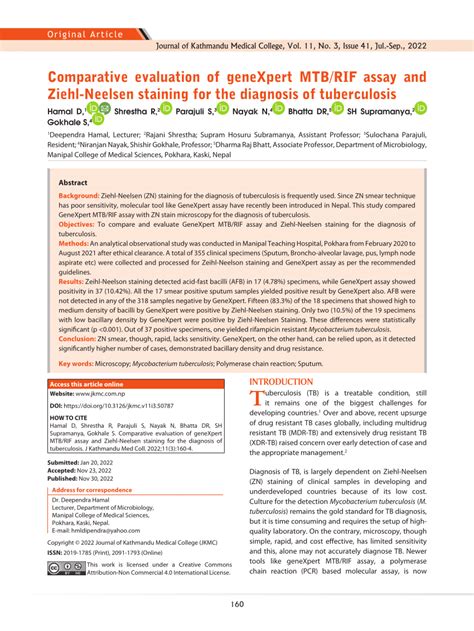 Pdf Comparative Evaluation Of Genexpert Mtbrif Assay And Ziehl Neelsen Staining For The