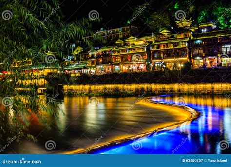 Night View Of Fenghuang Ancient Town Stock Image Image Of Building