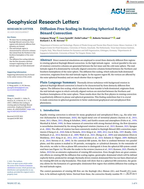 Pdf Diffusion‐free Scaling In Rotating Spherical Rayleigh‐bénard Convection